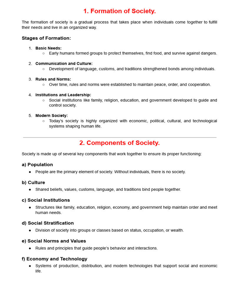 Formation of Society and Components of Society | PDF