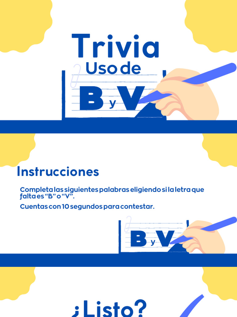 Presentación de Trivia Uso de B y V Sencillo Azul y Amarillo | PDF