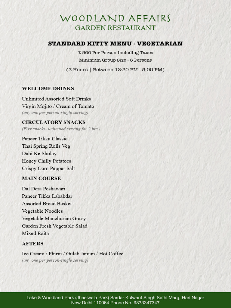 Vegetarian Group Menu at Woodland Affairs | PDF