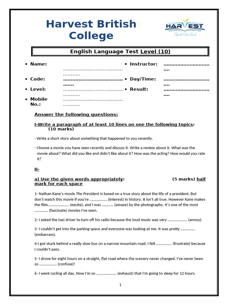 Final - Exam Level (10) - SAMPLE | PDF