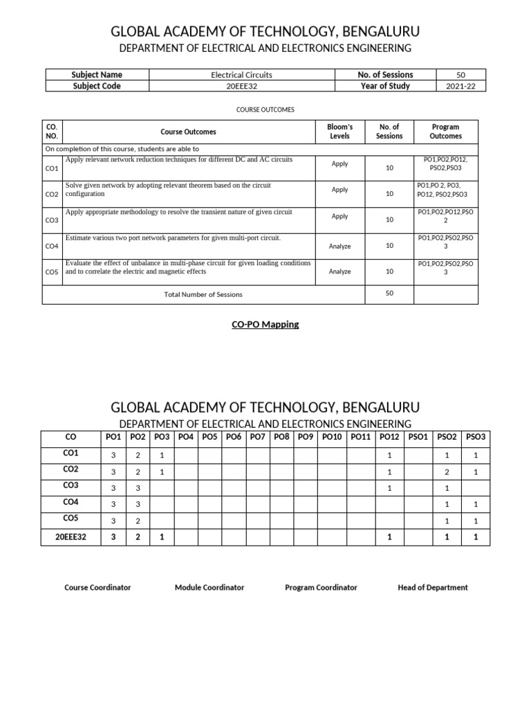 Gat Eee Nba Ec 20eee32 Co 2021 22 | PDF | Electrical Network ...