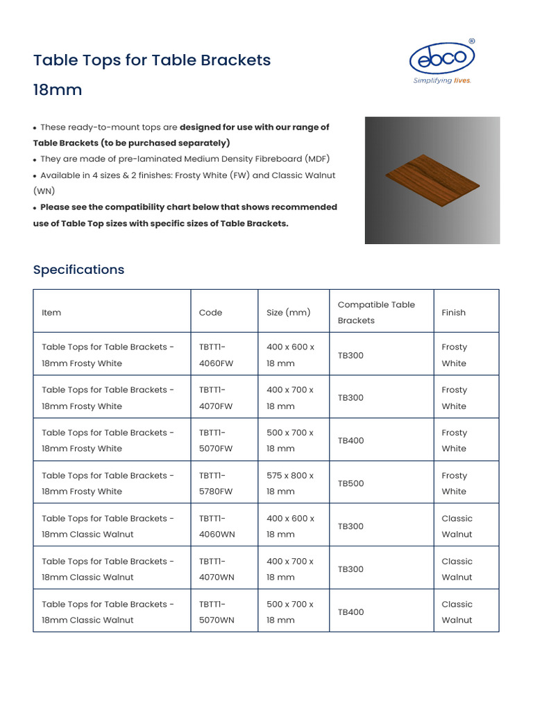 Table Tops For Table Brackets 18mm | PDF | Wood | Woodworking