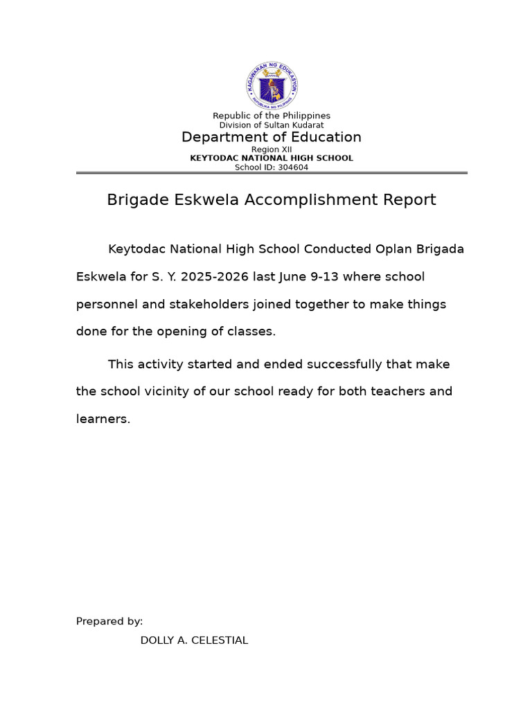 Brigada Accomplishment Report | PDF