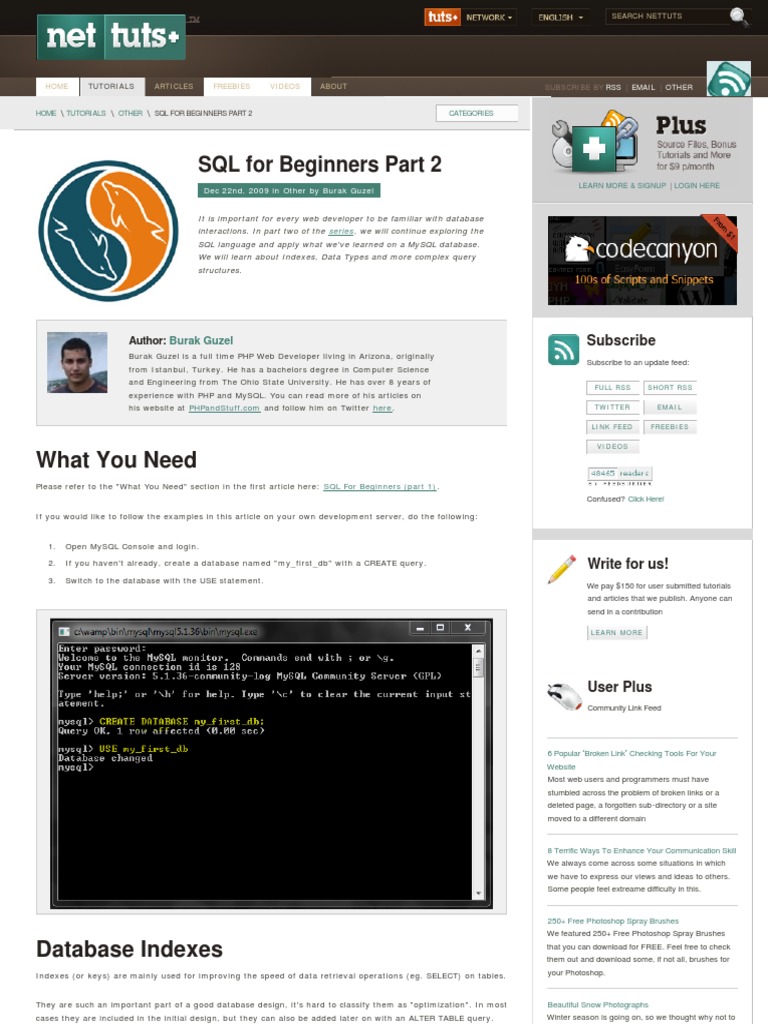 Net Tutsplus Com Tutorials Other SQL For Beginners Part 2 | PDF | Database Index | Integer ...