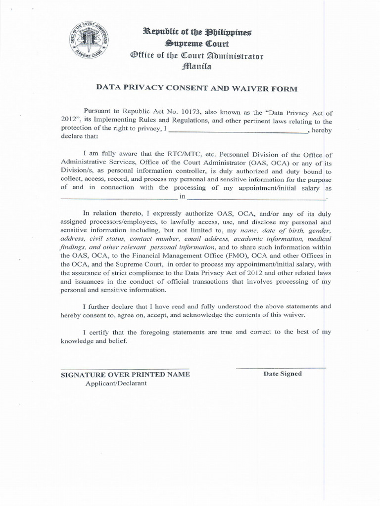 Data Privacy Consent and Waiver Form | PDF