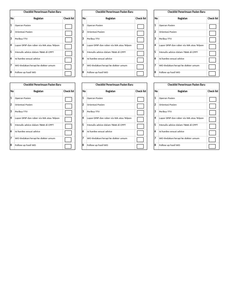 Checklist Penerimaan Pasien Baru | PDF