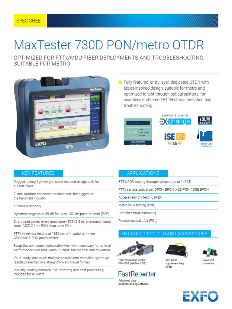 MaxTester 700D OTDR Specs & Features | PDF | Fiber To The X | Optical Fiber