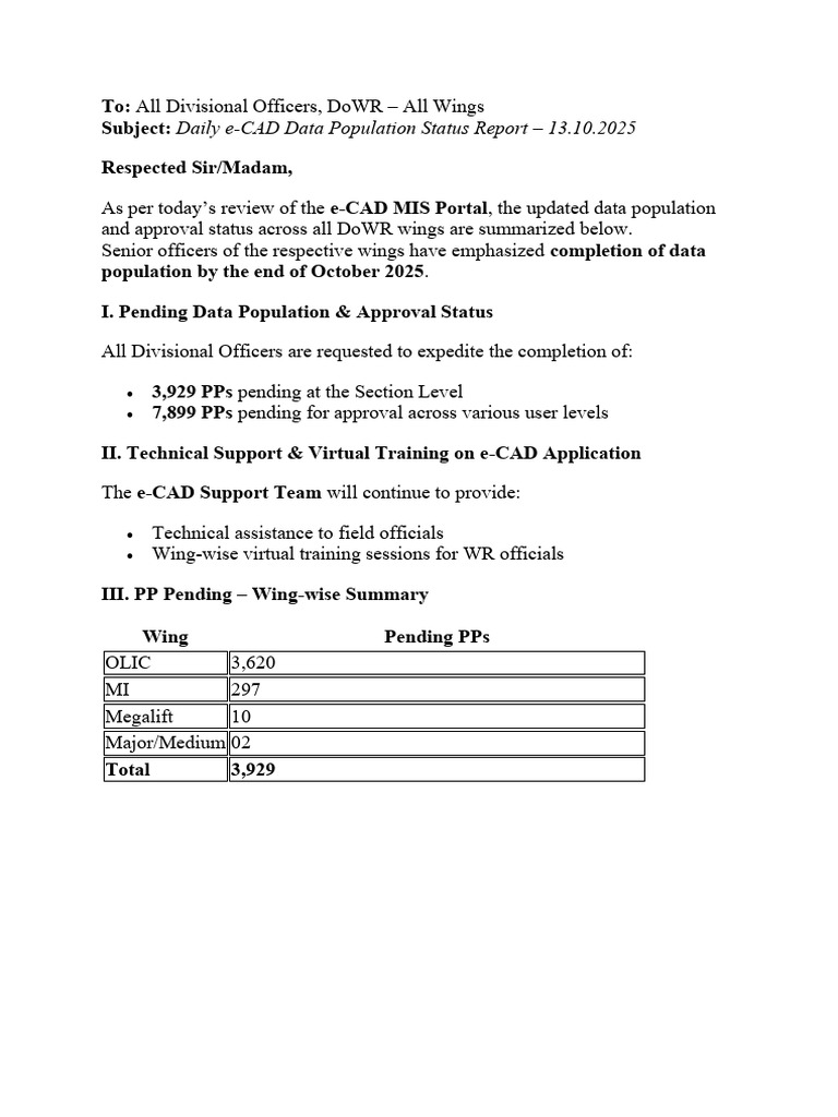 Daily E - CAD Status Report DT 13.10 | PDF | Software | Computing
