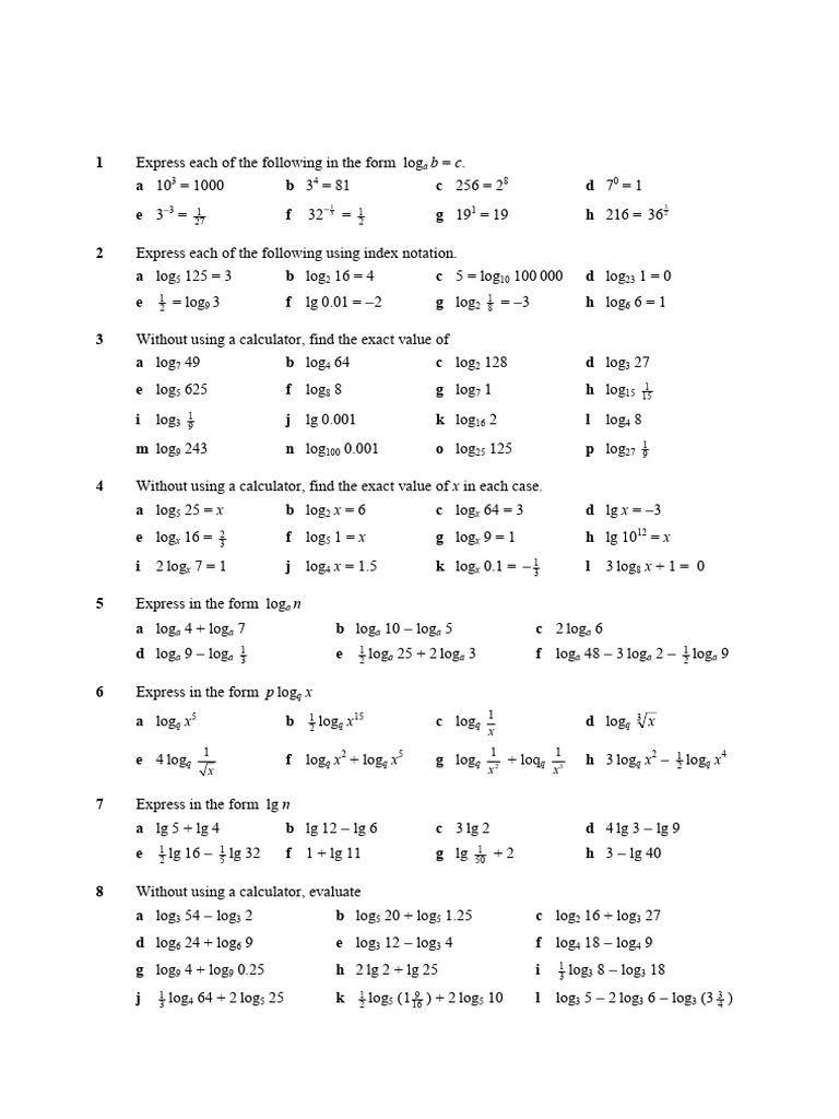 Logarithmic Expressions and Evaluations | PDF | Coordinate System ...