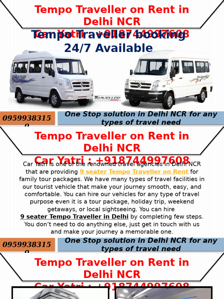 9 Seater Tempo Traveller On Rent in Delhi | PDF | Vehicle Technology ...