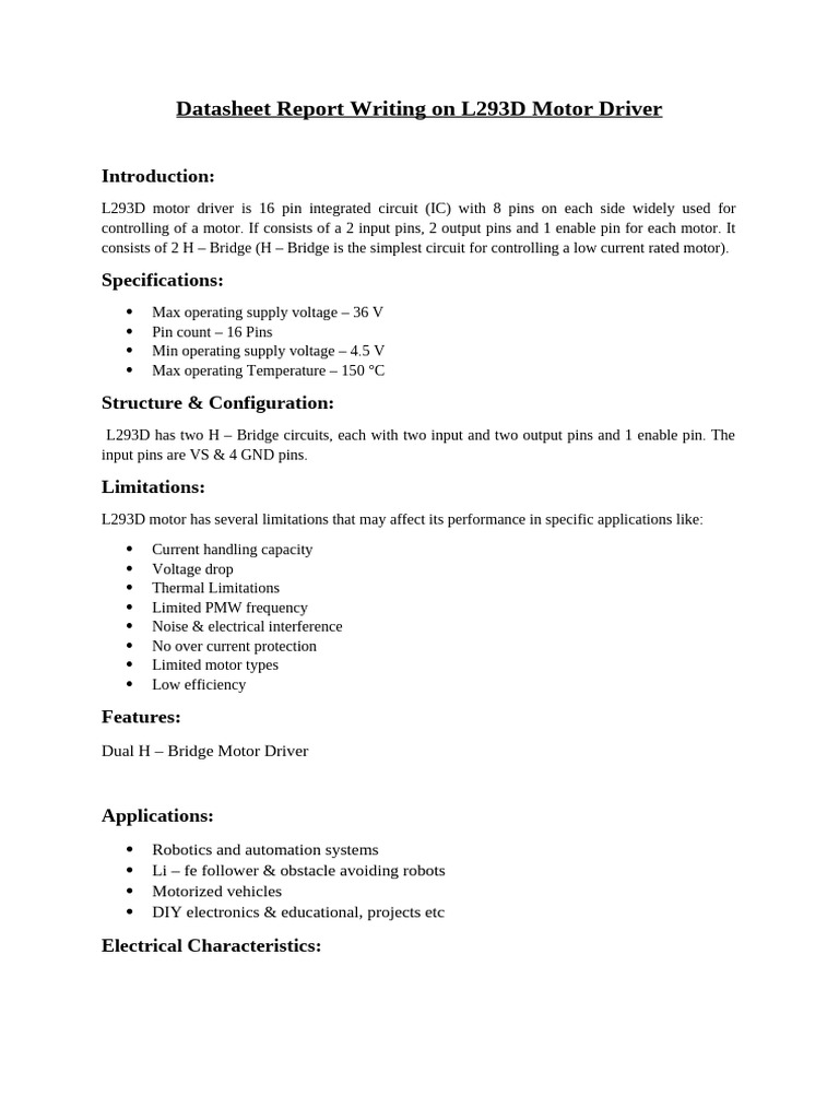 L293D Motor Driver Datasheet | PDF
