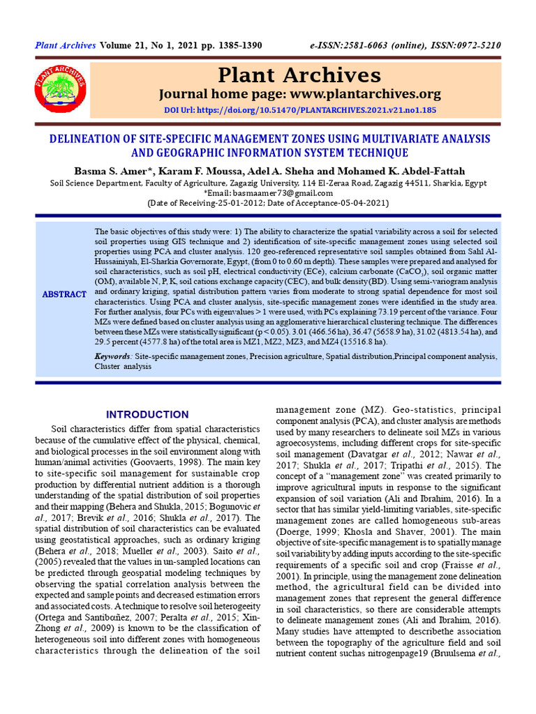 Site-Specific Soil Management Zones Analysis | PDF | Soil | Principal ...