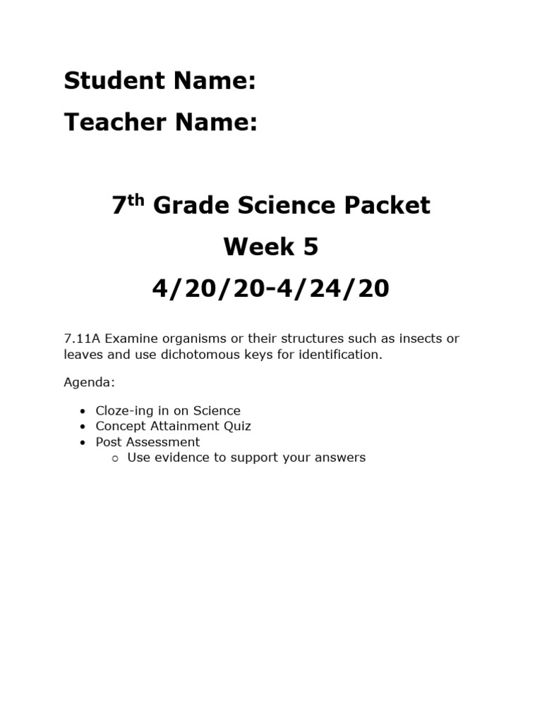 Week 5 Science Packet | PDF