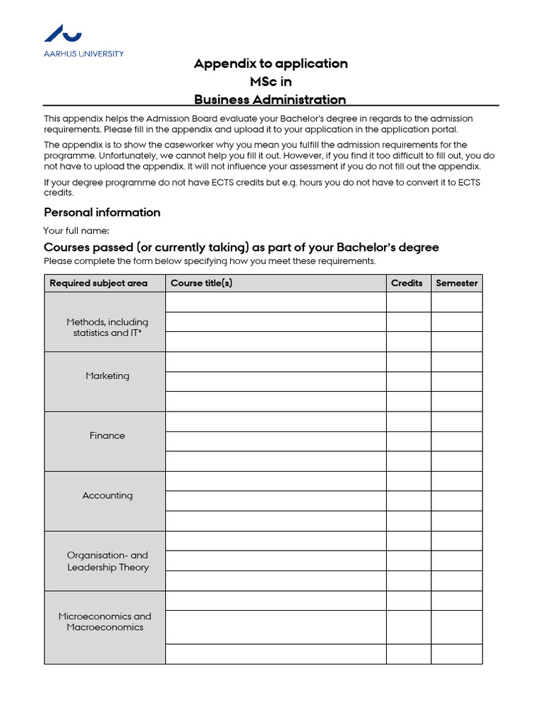 Appendix To Application - Business Administration OPDATERET1 | PDF