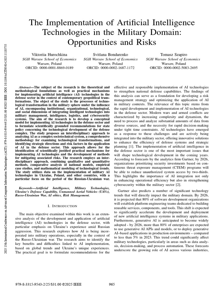 AI in Military: Risks and Opportunities | PDF | Artificial Intelligence ...