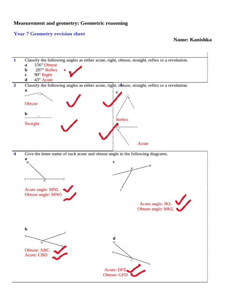 Year 7 Geometry Revision Guide | PDF | Triangle | Rectangle