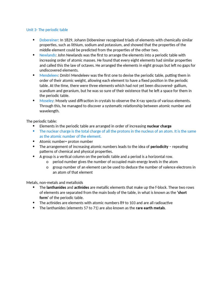 Unit 3 - The Periodic Table | PDF | Ion | Periodic Table