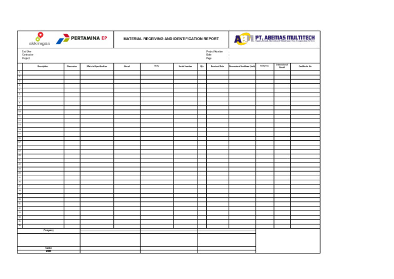 Material Receiving Report Template | PDF