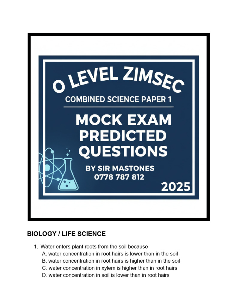 Zimsec O Level Combined Science Mock Exam Paper 1 by Sir Mastones | PDF | Acid | Chemical Reactions