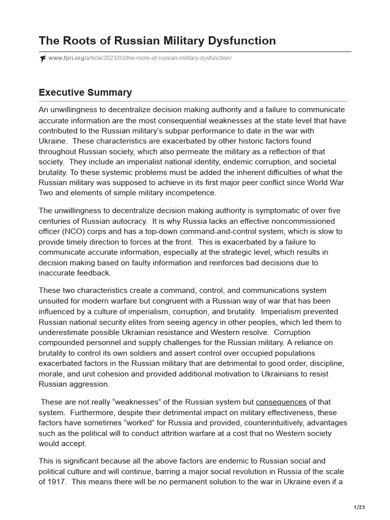 The Roots of Russian Military Dysfunction | PDF | Non Commissioned ...