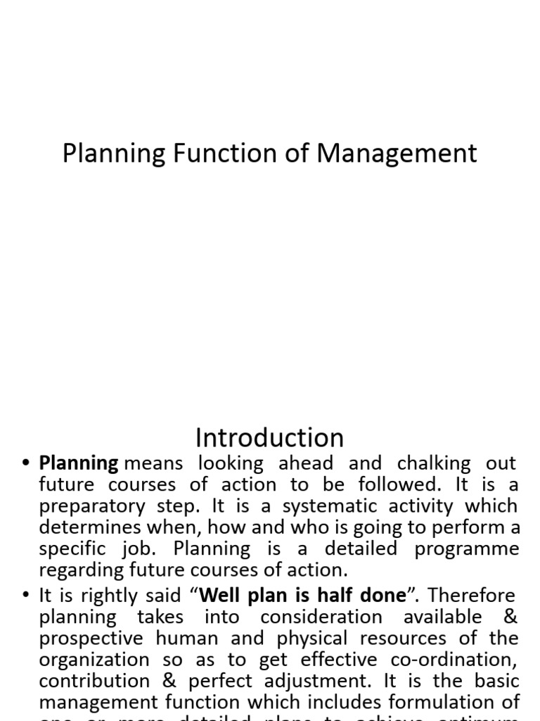 Planning Function of Management | PDF | Goal | Goal Setting