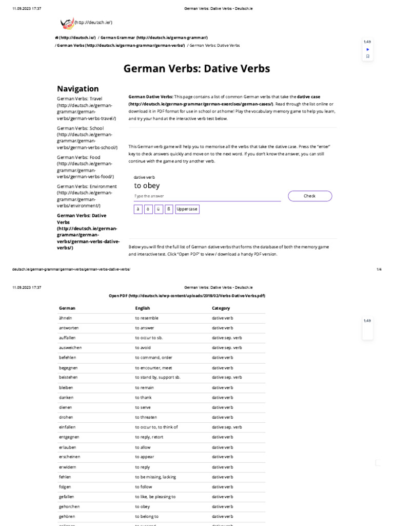 German Verbs - Dative Verbs - Deutsch - Ie | PDF | German Language ...
