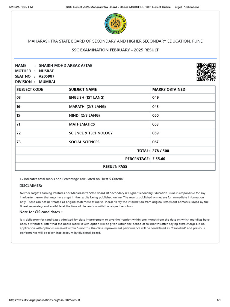 SSC Result 2025 Maharashtra Board - Check MSBSHSE 10th Result Online ...