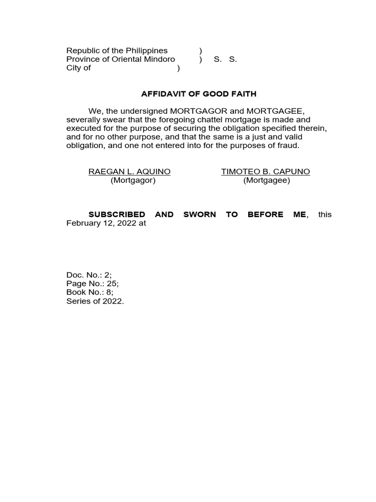 02 Affidavit of Good Faith | PDF