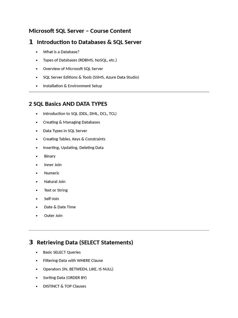 Microsoft SQL Server Content | PDF | Microsoft Sql Server | Sql