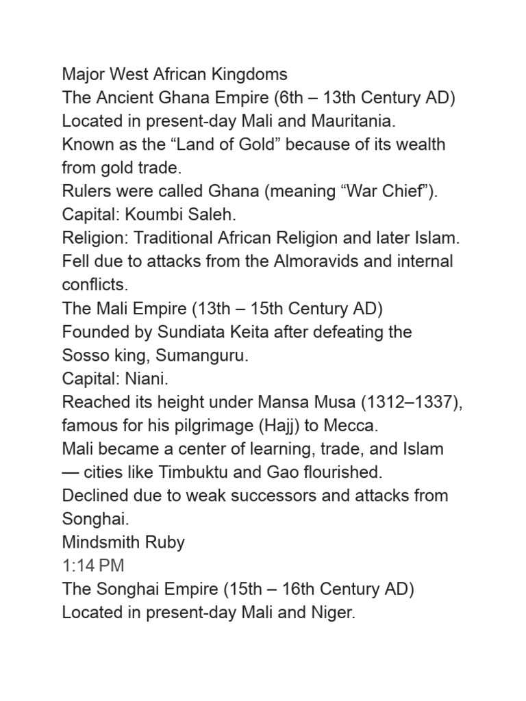 Major West African Kingdoms Week 4 | PDF