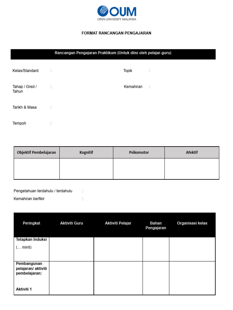 Lesson Plan Form (Myself) | PDF