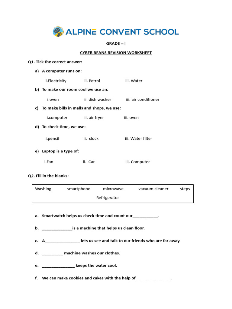 GRADE1 Cyber Beans Revision Worksheet | PDF