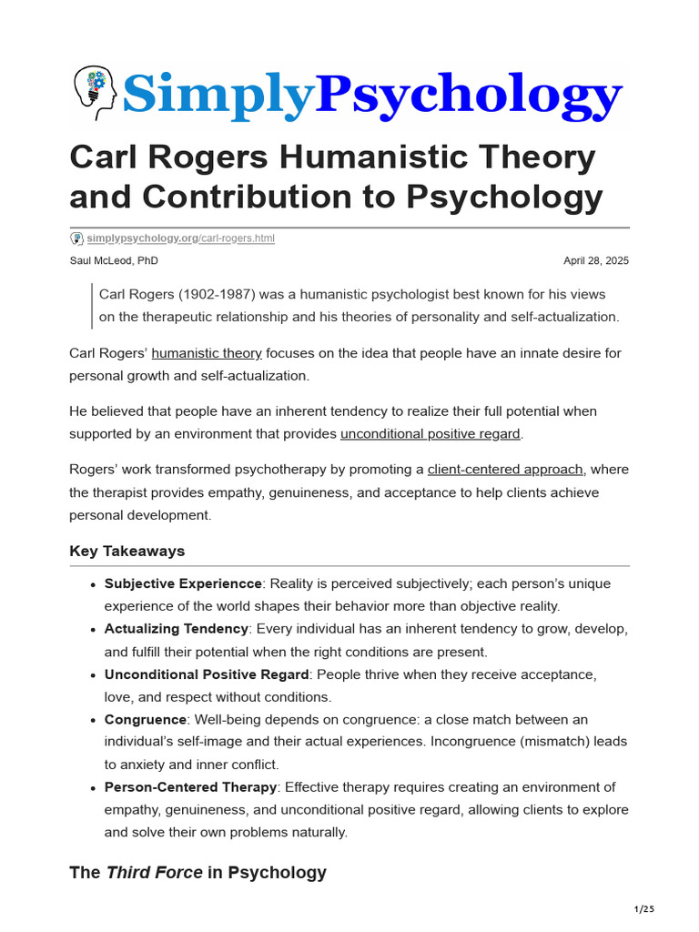 Carl Rogers Humanistic Theory and Contribution To Psychology | PDF ...