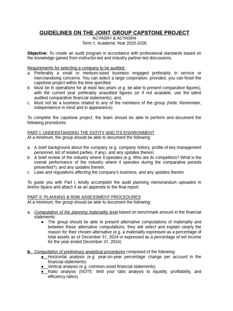 Instructions For Capstone Project | PDF | Audit | Internal Control