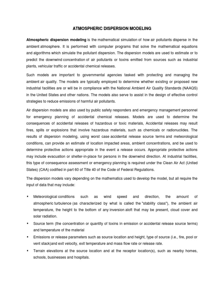 Atmospheric Dispersion Modeling Overview | PDF | Atmosphere Of Earth ...