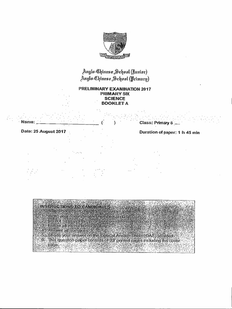 P6 Science SA2 2017 ACS Exam Papers | PDF