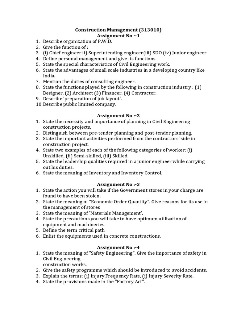CE3k Assignment Construction Management | PDF