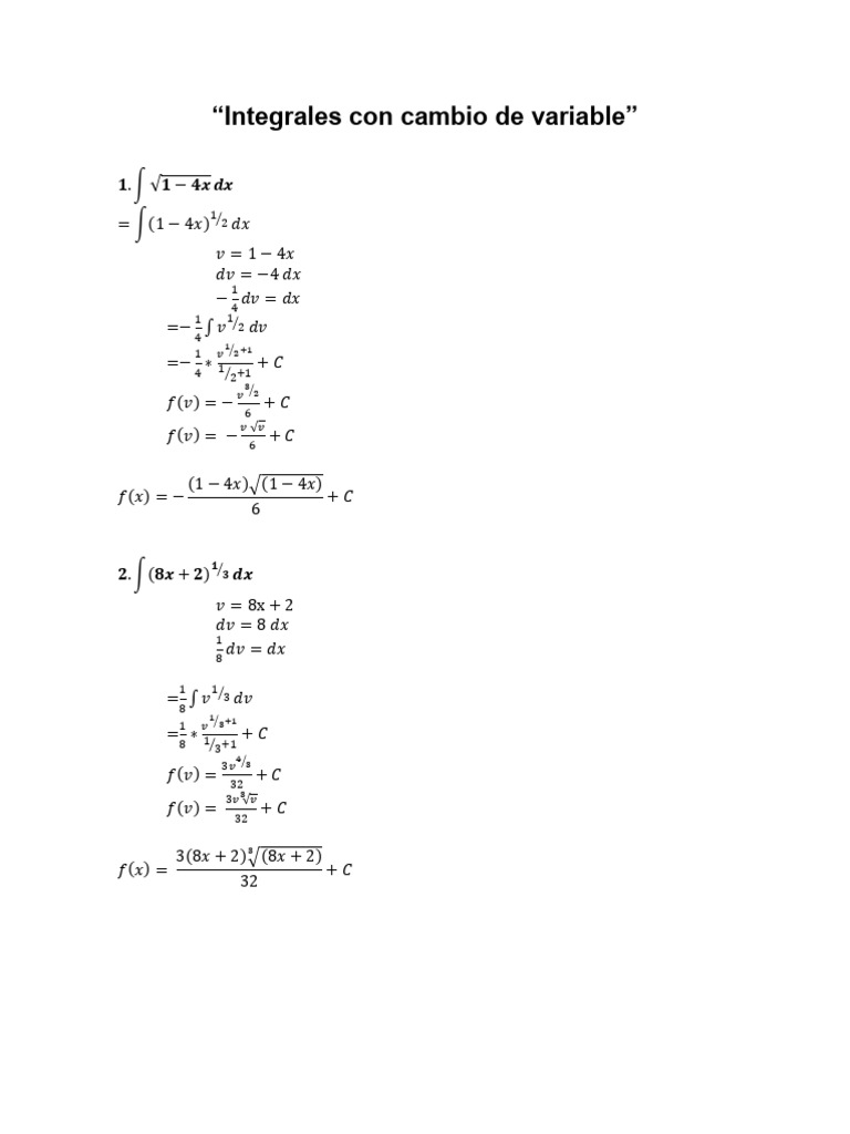 Integrales Con Cambio de Variable | PDF
