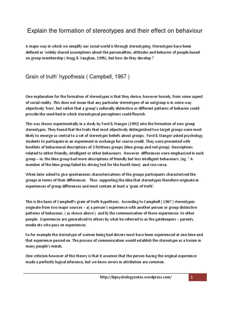 06 Explain The Formation of Stereotypes and Their Effect On Behaviour ...