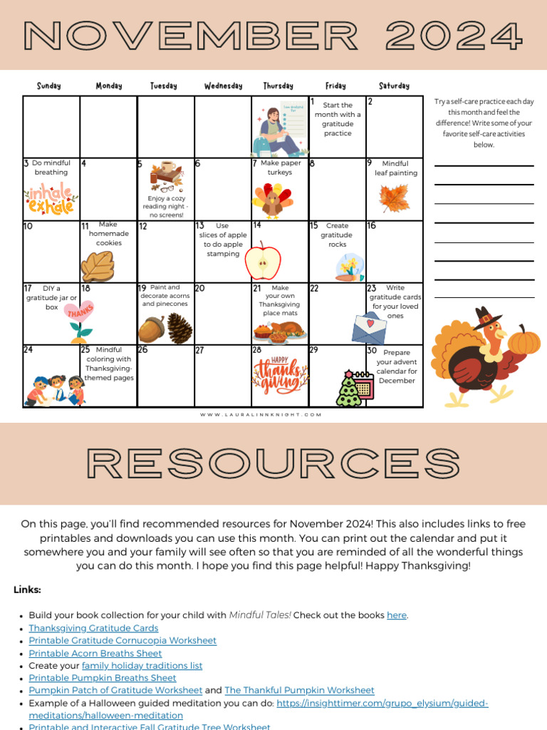 Free November 2024 Family Thanksgiving Mindfulness Activities Gratitude ...