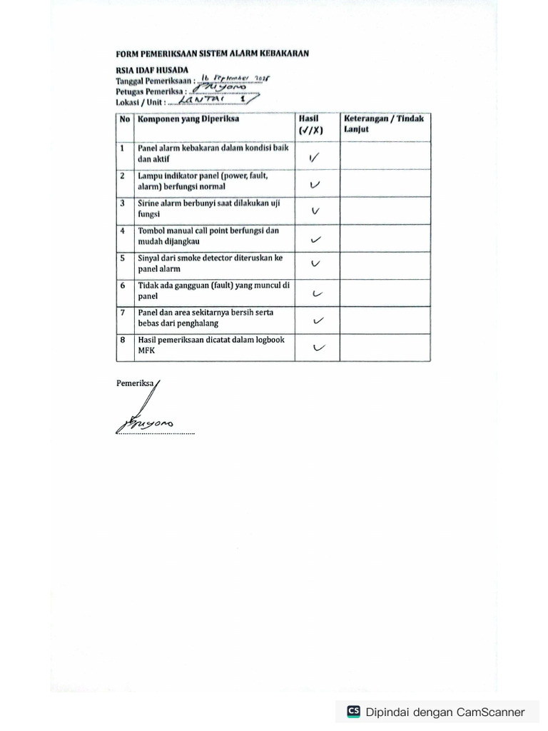 Pemeriksaan Sistem Alarm Kebakaran | PDF