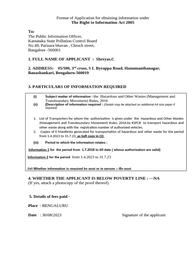 Right To Information Application 2 | PDF