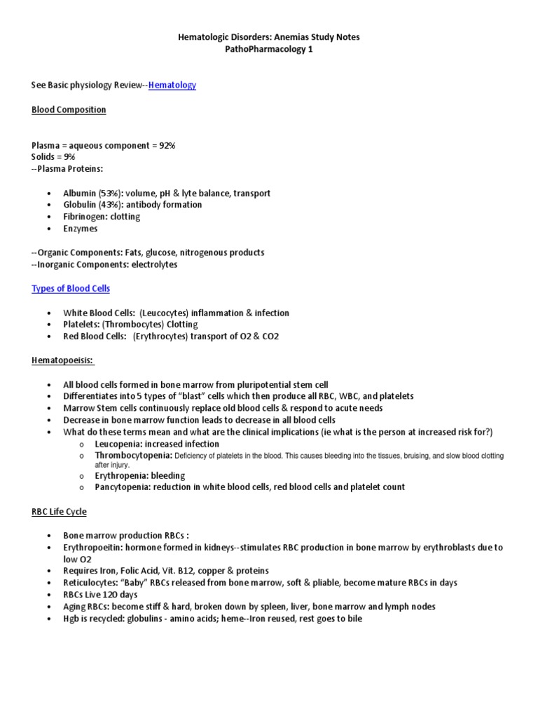 Anemia Notes | PDF | Sickle Cell Disease | Anemia