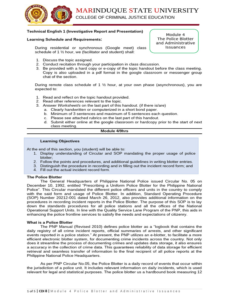 Understanding Police Blotter Procedures | PDF