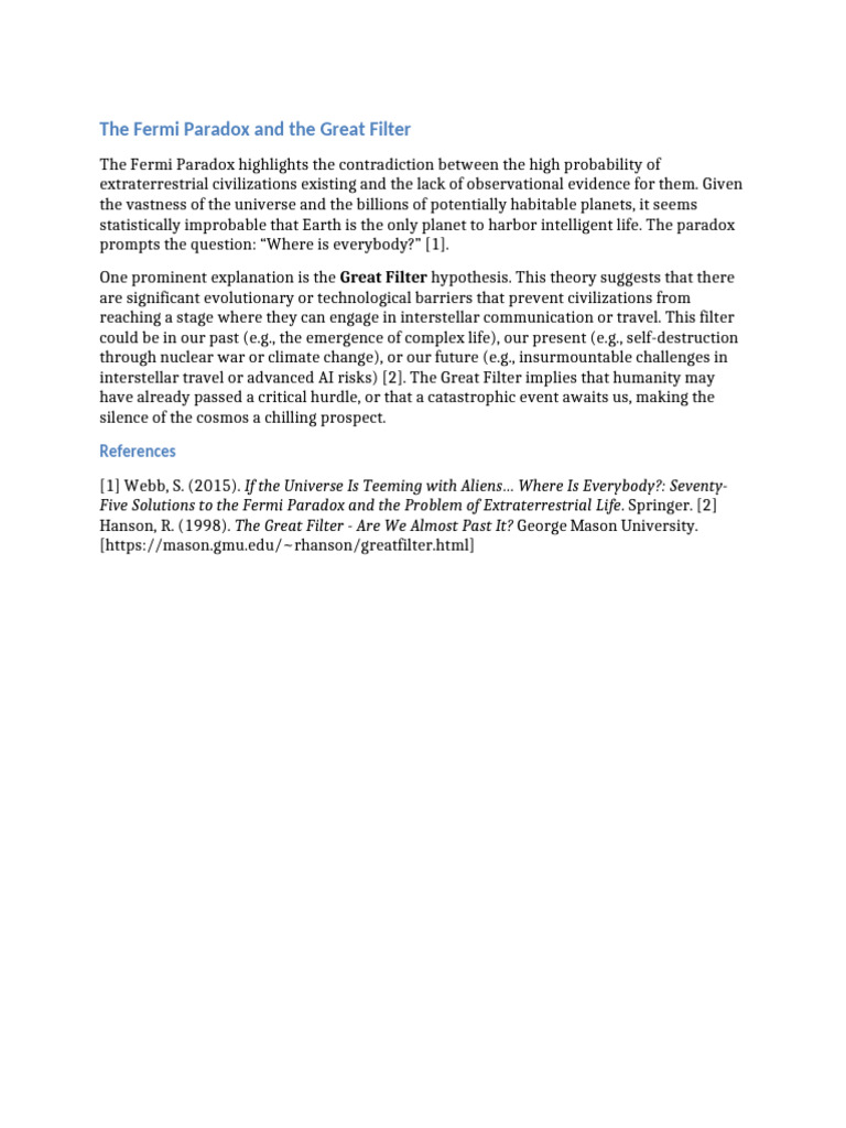 Fermi Paradox Essay | PDF