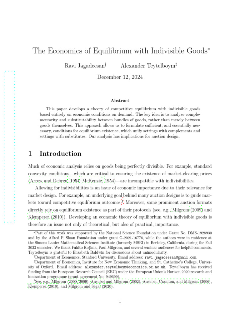 Equilibrium Theory for Indivisible Goods | PDF | Utility | Economic ...