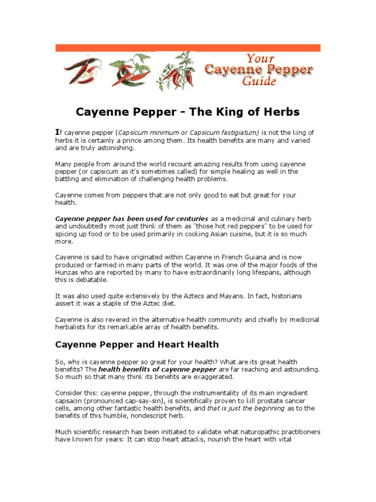 Health Benefits of Cayenne Pepper | PDF | Cayenne Pepper | Artery