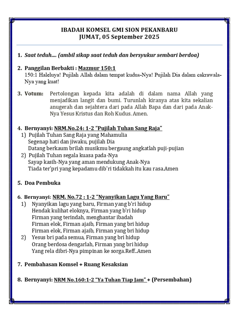 Ibadah Komsel GMI Sion Pekanbaru | PDF