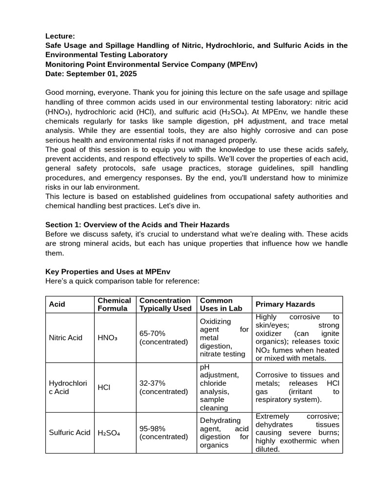 4 - Safe Usage and Spillage Handling of Acids | PDF | Nitric Acid ...