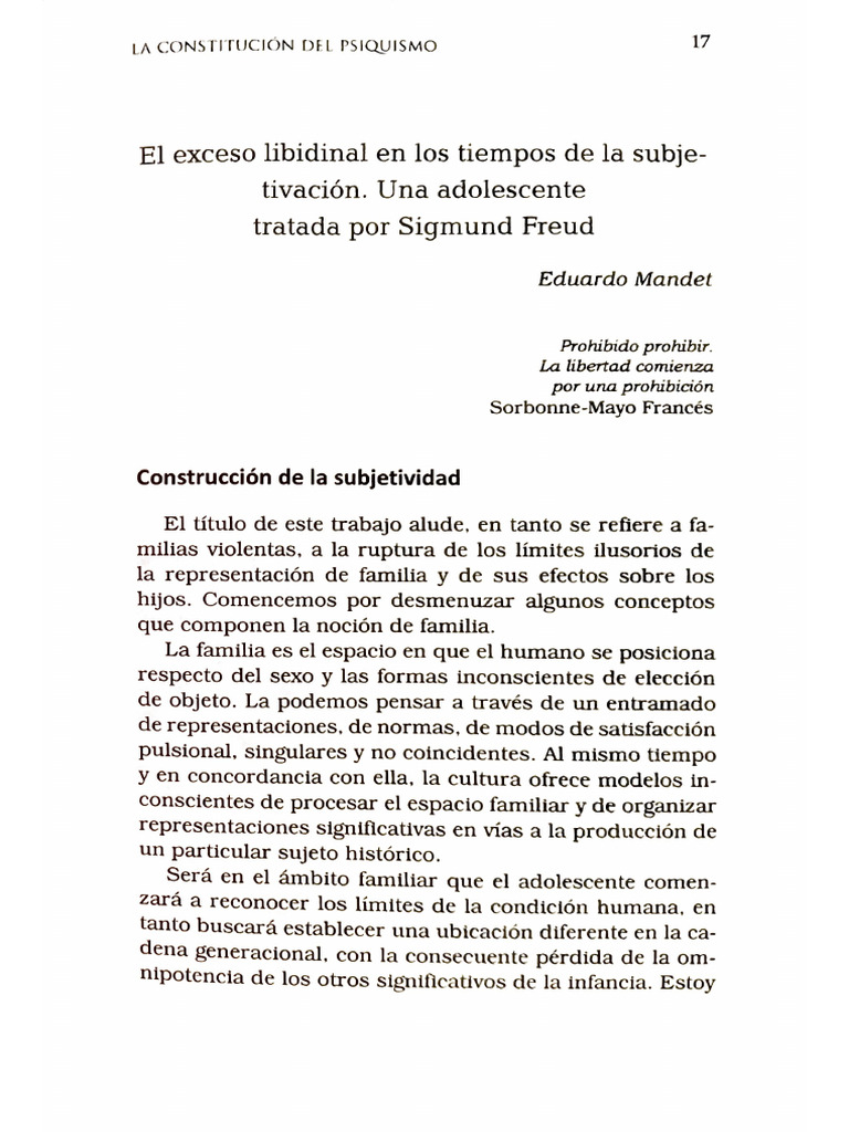 El Exceso Libidinal en Los Tiempos de La Subjetivación Una Adolescente ...